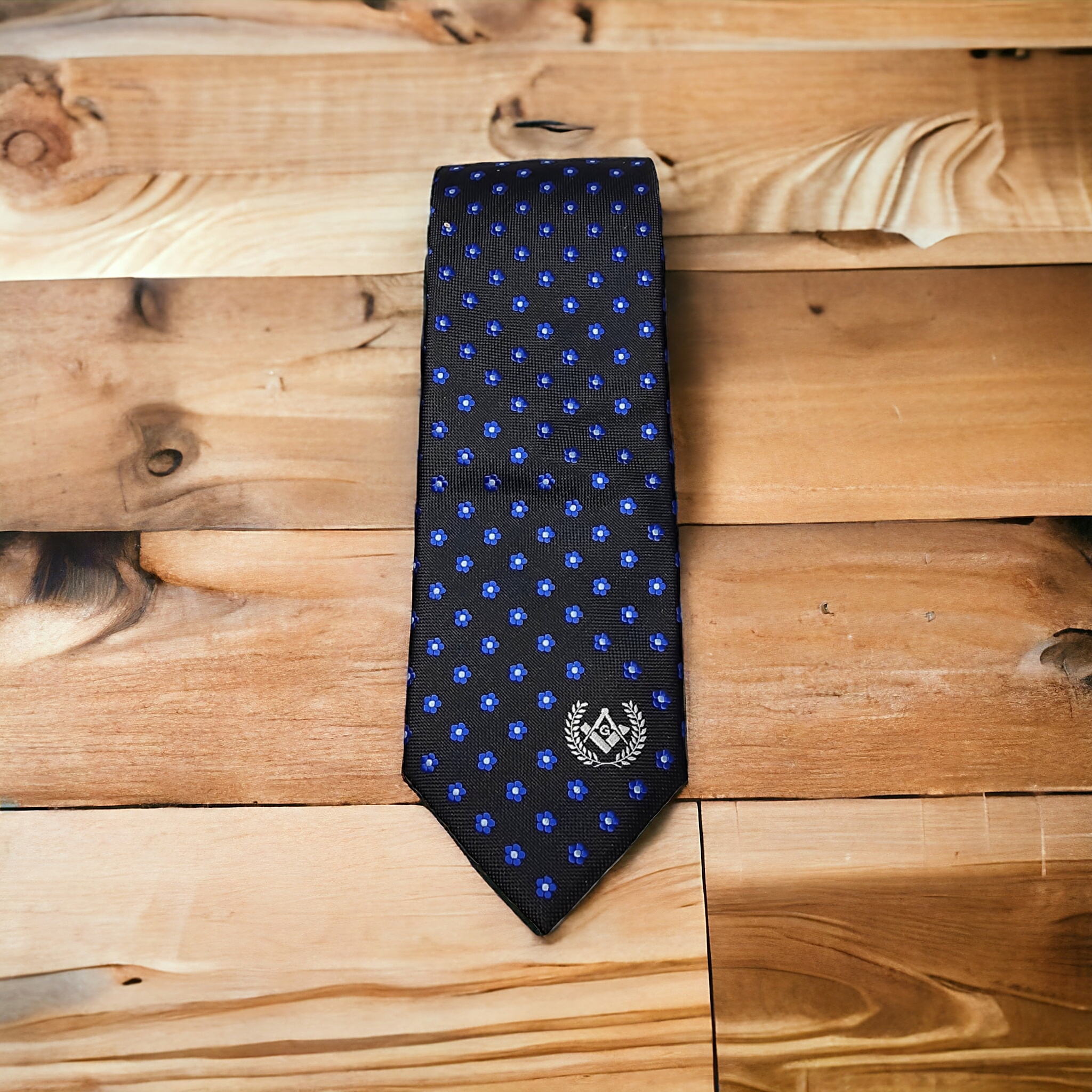 BLACK FORGET-ME-NOT TIE WITH WHITE MASONIC LOGO |Masonic by D. Turin ...
