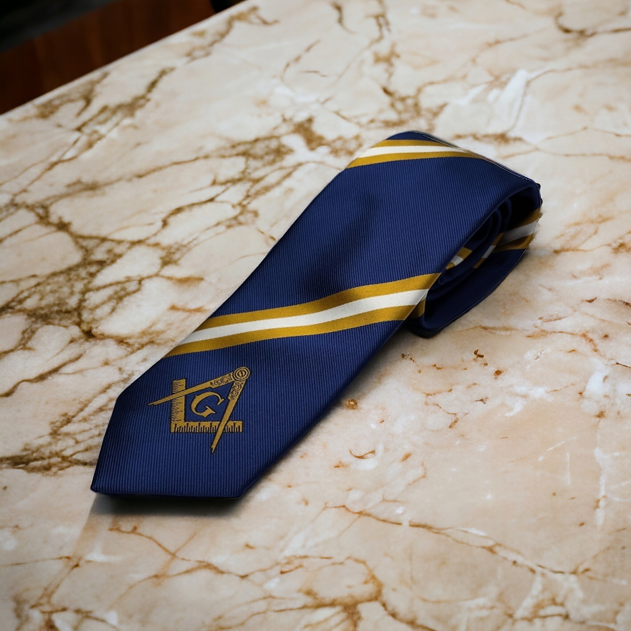 BLUE, GOLD, & WHITE STRIPE TIE WITH GOLD MASONIC LOGO |Masonic by D ...