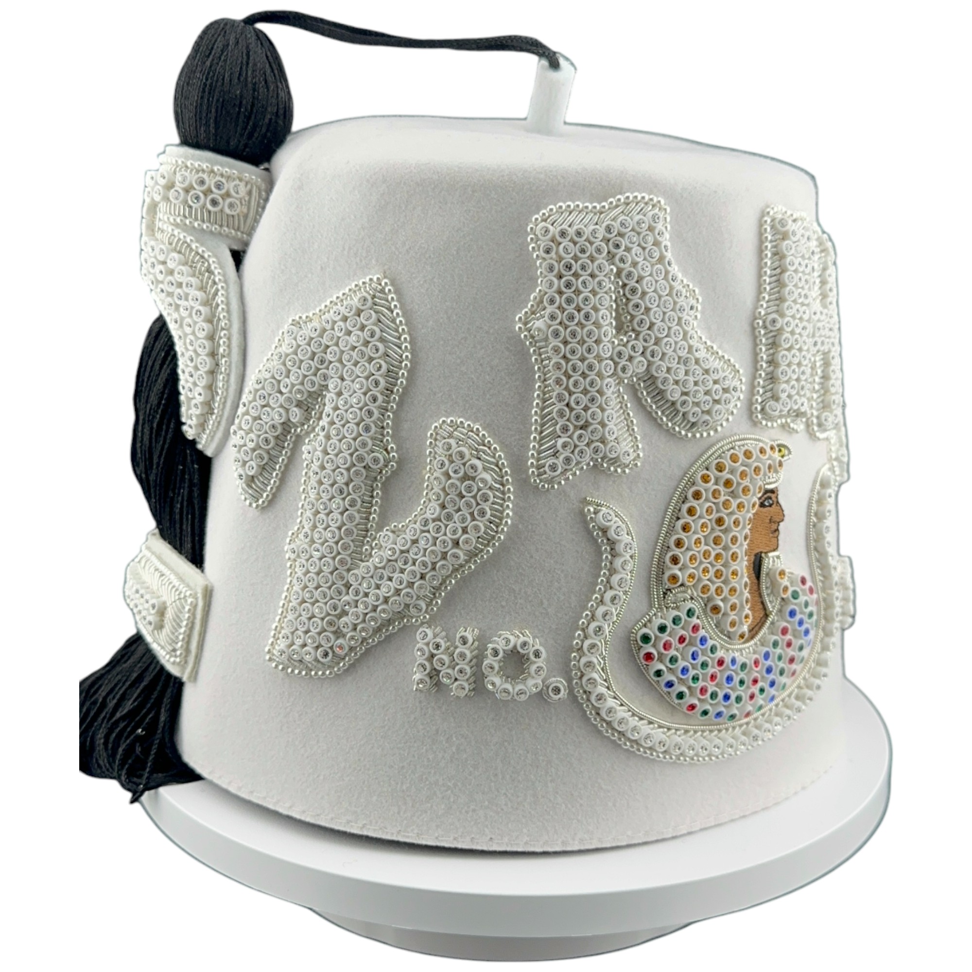 SILVER BULLION QUAD ROW JEWEL FEZ WITH PEARLS |Fezzes by D. Turin & Company