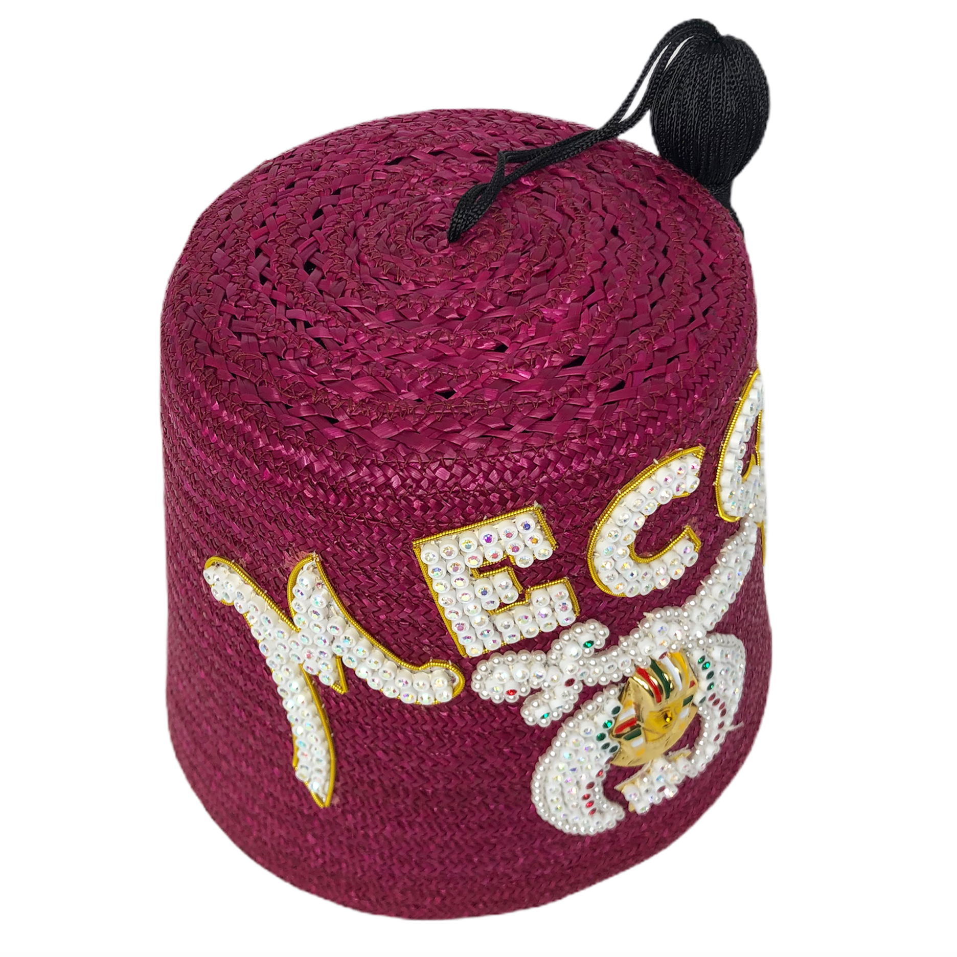 STRAW FEZ DOUBLE JEWEL FEZ WITH SWORD ABOVE |Fezzes by D. Turin & Company